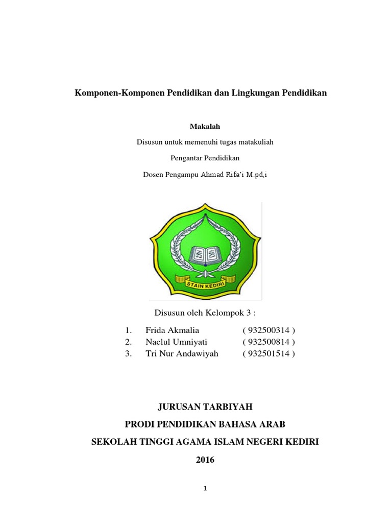 Pengantar Pendidikan Komponen-Komponen Pendidikan Dan Lingkungan Pendidikan | PDF