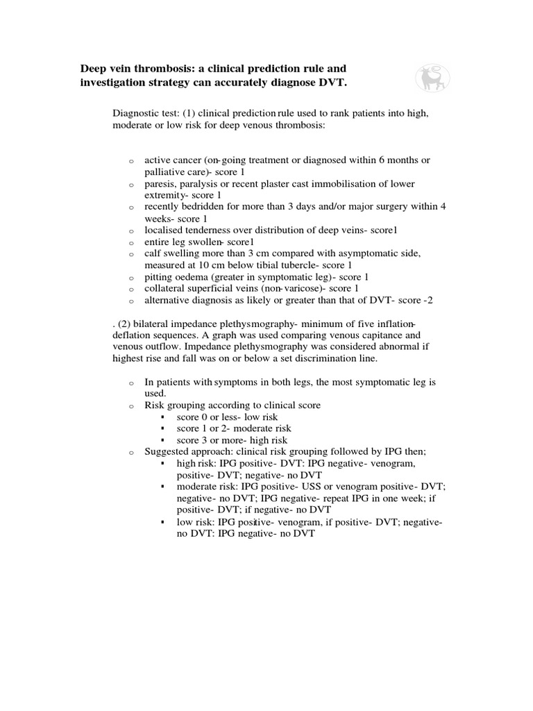 Wells Score Deep Vein Thrombosis PDF | PDF