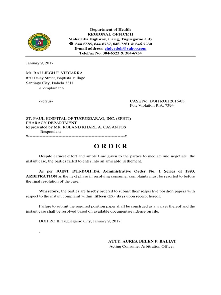 Order For Position Paper - Sample | PDF