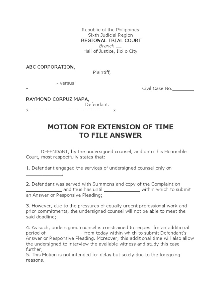 Motion For Extension | PDF | Pleading | Lawsuit