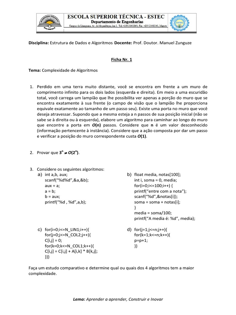 Análise da complexidade de algoritmos para problemas de busca em estruturas lineares e matrizes ...