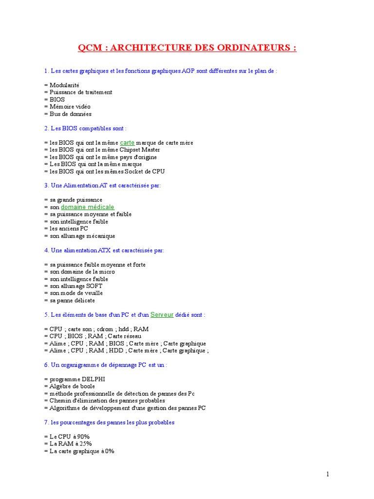 QCM Corrig Archord | PDF | PC compatibles IBM | Bios