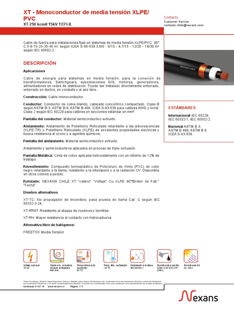 Cable Monoconductor 15kV XLPE/PVC | PDF | Cobre | Resistencia Eléctrica ...