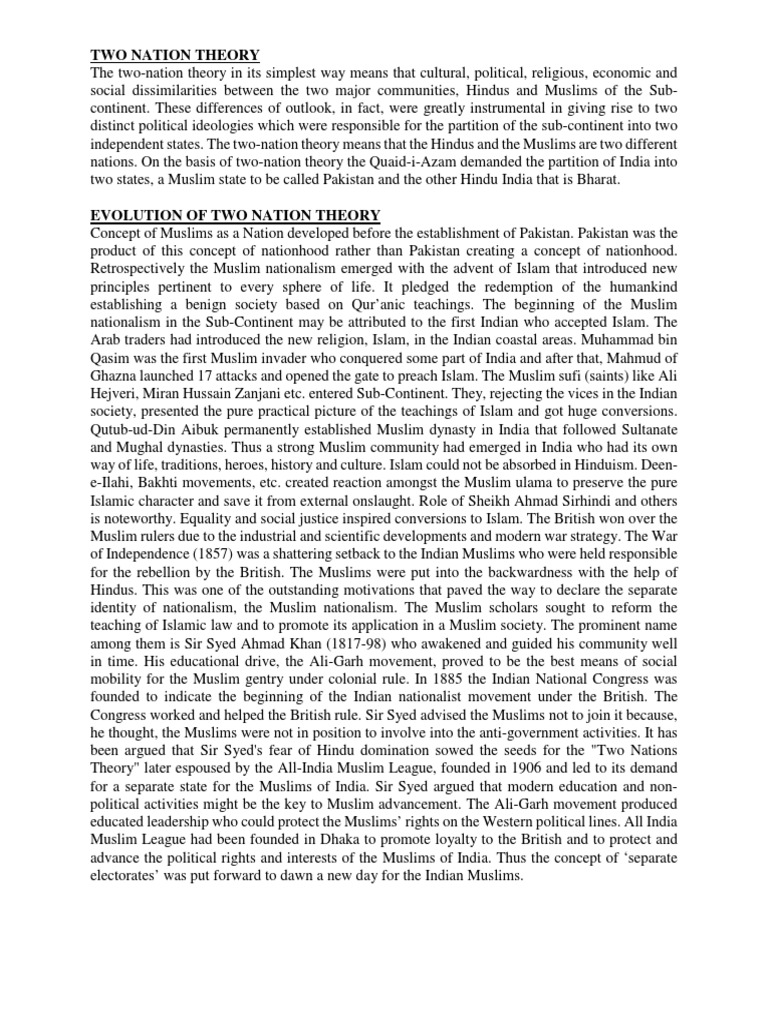 Two Nation Theory Evolution | PDF | Two Nation Theory | British Raj