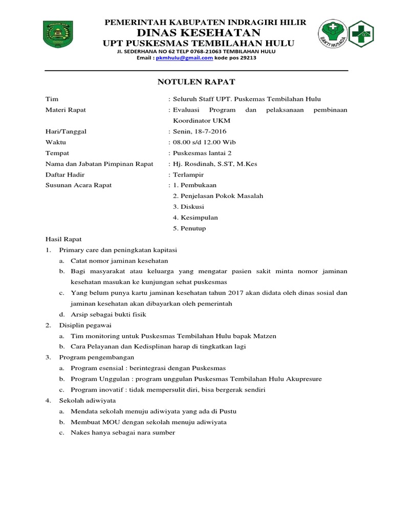 Notulen Rapat Evaluasi Program | PDF