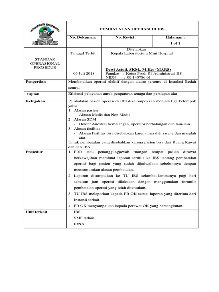 Sop Pembatalan Operasi Di Ibs 05 | PDF