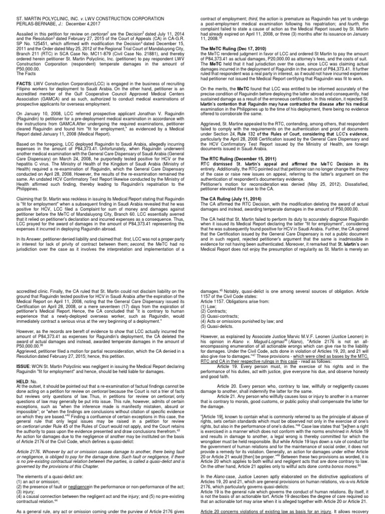 St. Martin v. LWC Construction Co. | PDF | Negligence | Tort