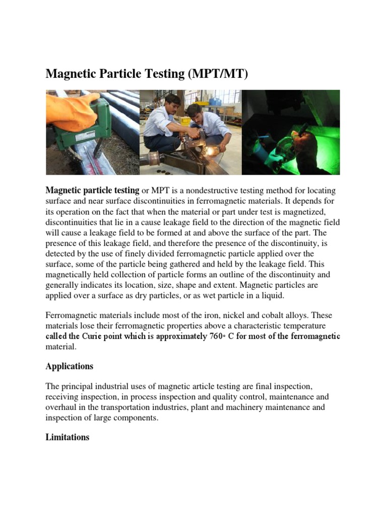 Magnetic Particle Testing or MPT Is A Nondestructive Testing Method For ...