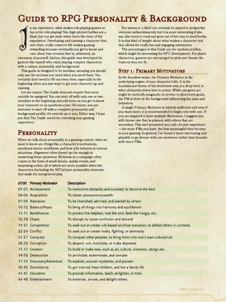 Guide to RPG Personality & Background