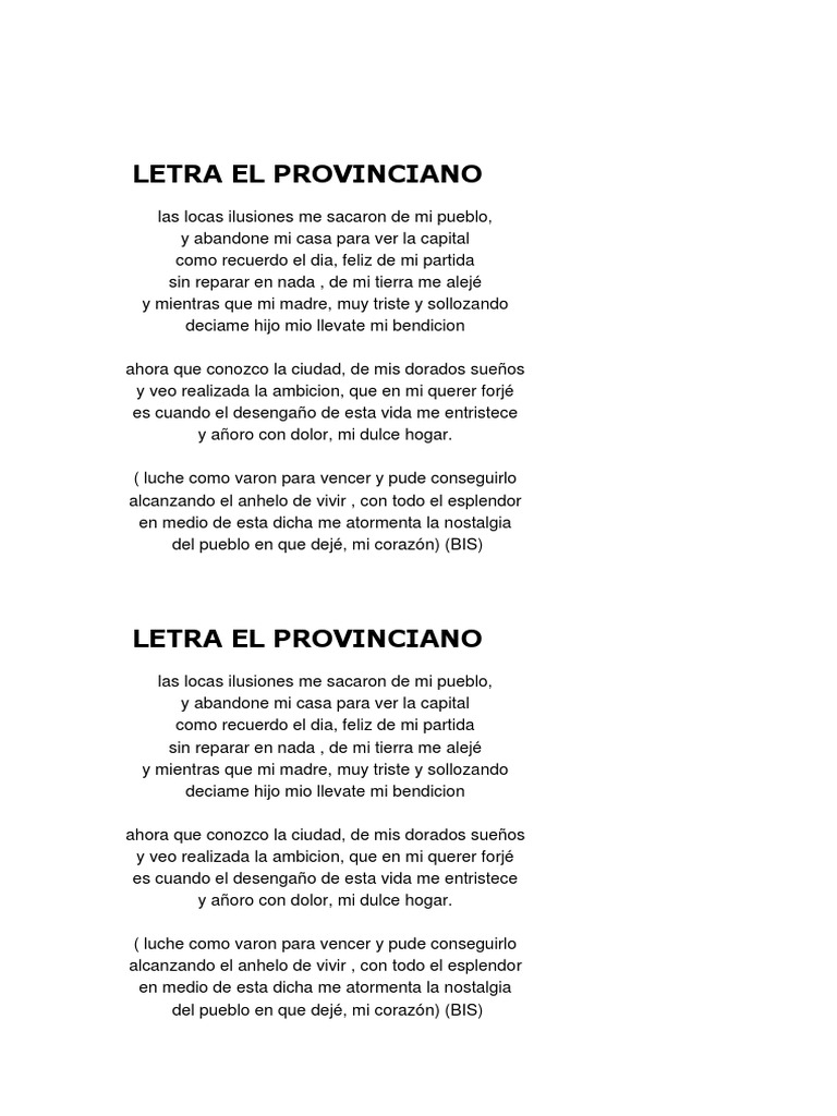 Letra El Provinciano | PDF