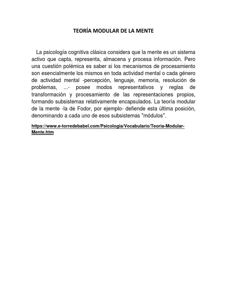 Teoría Modular de la Mente: Fodor | PDF | Relaciones personales ...