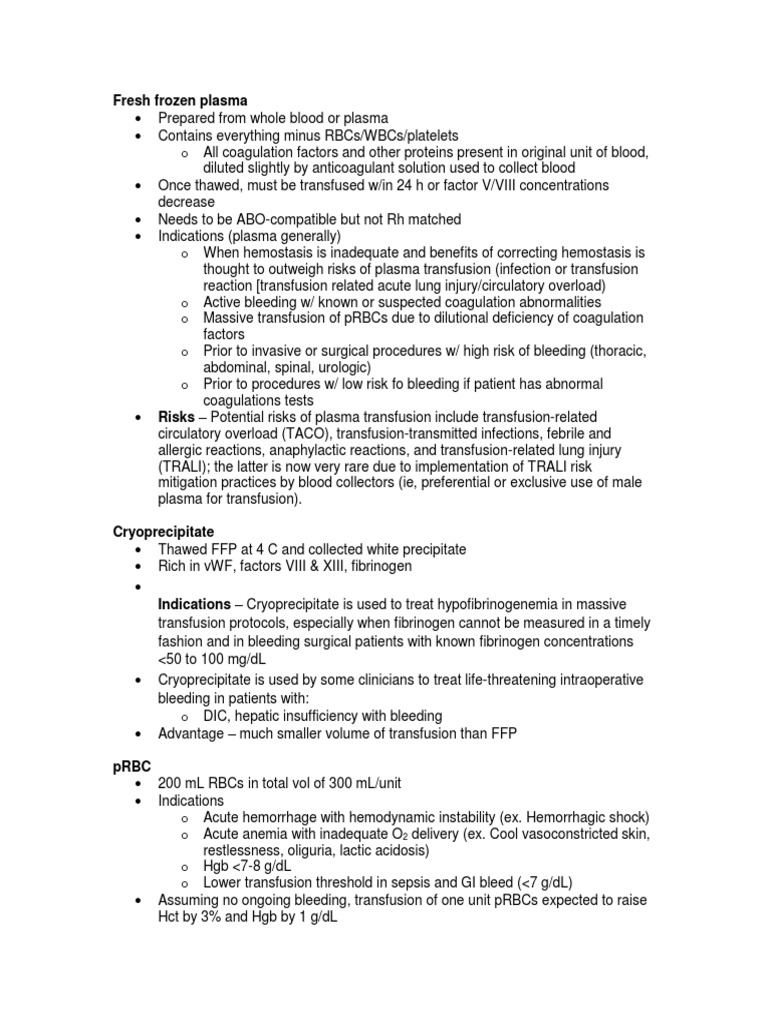 Blood Products | PDF | Platelet | Bleeding