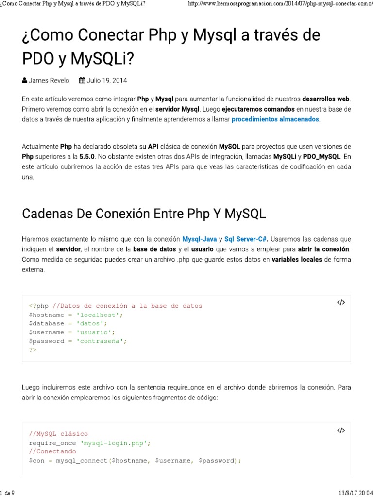 ¿Como Conectar PHP y Mysql A Través de PDO y MySQLi | PDF | Mi sql ...