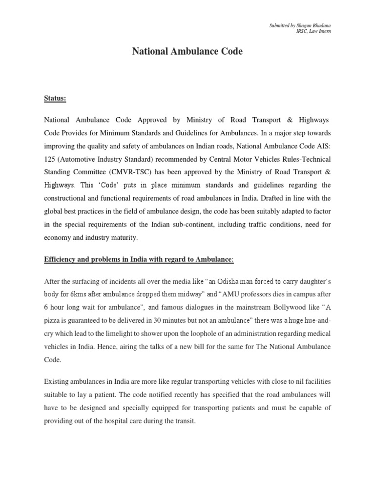 National Ambulance Code: Status | PDF | Ambulance | Road