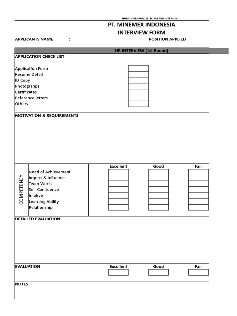 Pt. Minemex Indonesia Interview Form: Applicants Name: Position Applied ...