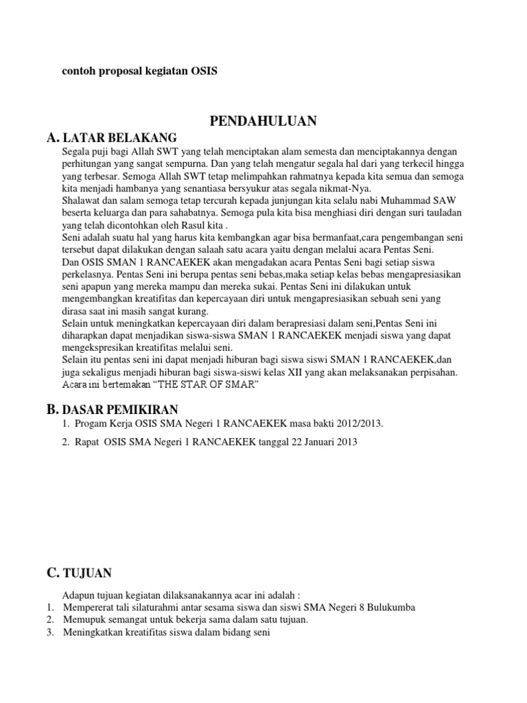 Contoh Proposal Kegiatan OSIS | PDF
