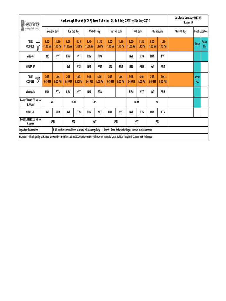(1402) 02 07 2018 Yccp Time Table PDF | PDF