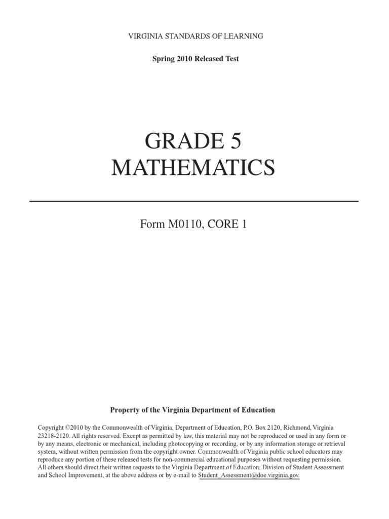 Grade 5 Mathematics: Form M0110, CORE 1 | PDF | Area | Statistics