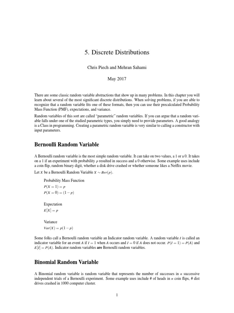 Discrete Distributions: Bernoulli Random Variable | PDF | Normal ...