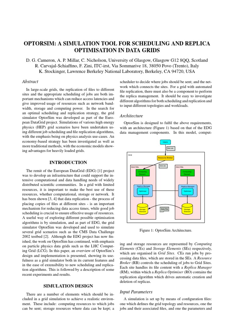 Optorsim: A Simulation Tool For Scheduling and Replica Optimisation in Data Grids | PDF | Grid ...