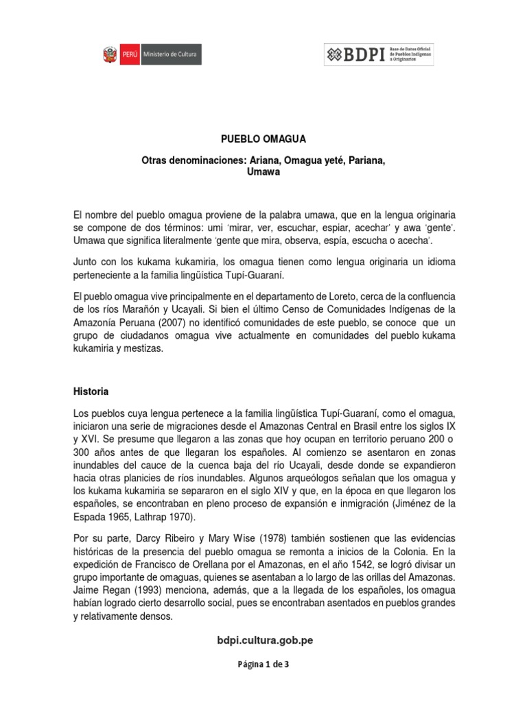 Omagua | PDF | Perú | Idiomas