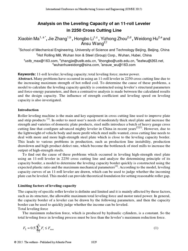 Analysis On The Leveling Capacity of An 11 Rollers | PDF | Plasticity ...