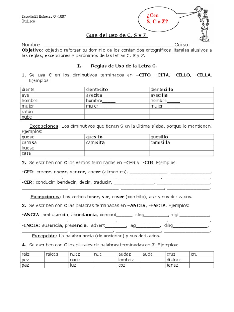 Guía definitiva sobre el uso de las letras C, S y Z | PDF | Filología ...