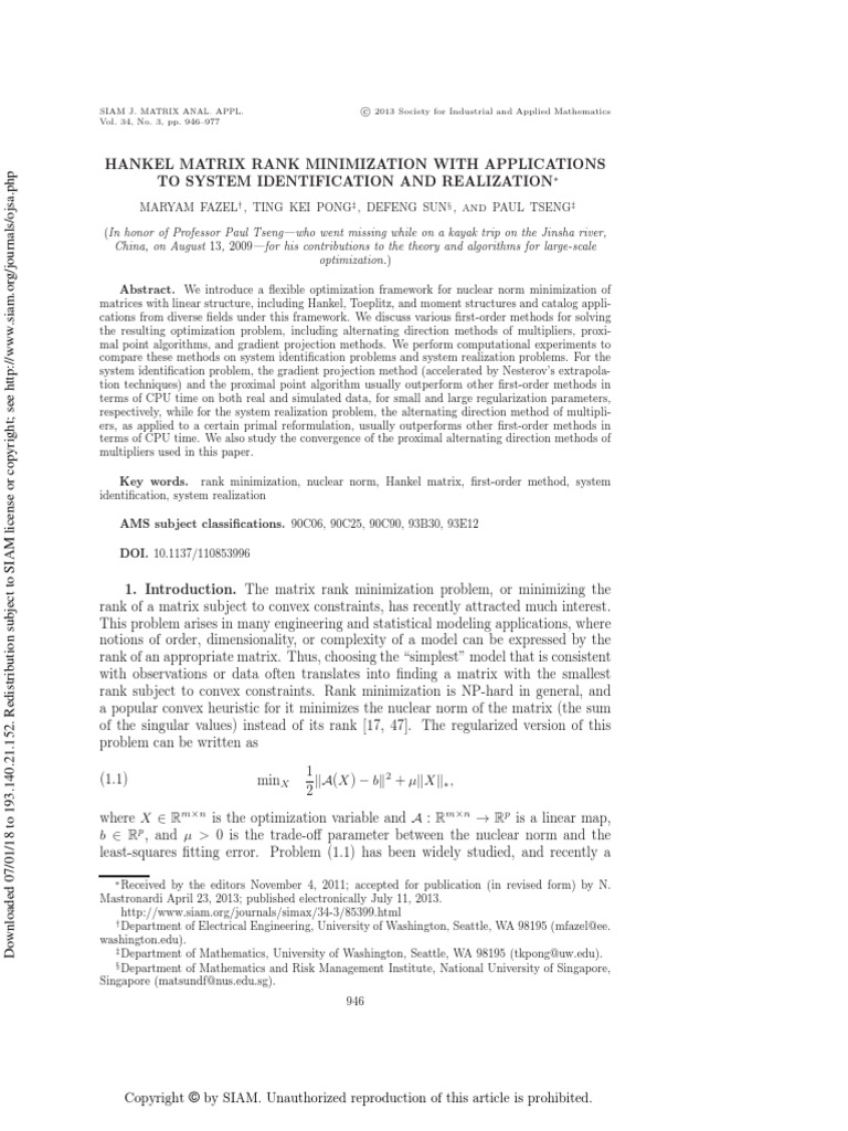 Hankel Matrix Rank Minimization With Applications To System ...