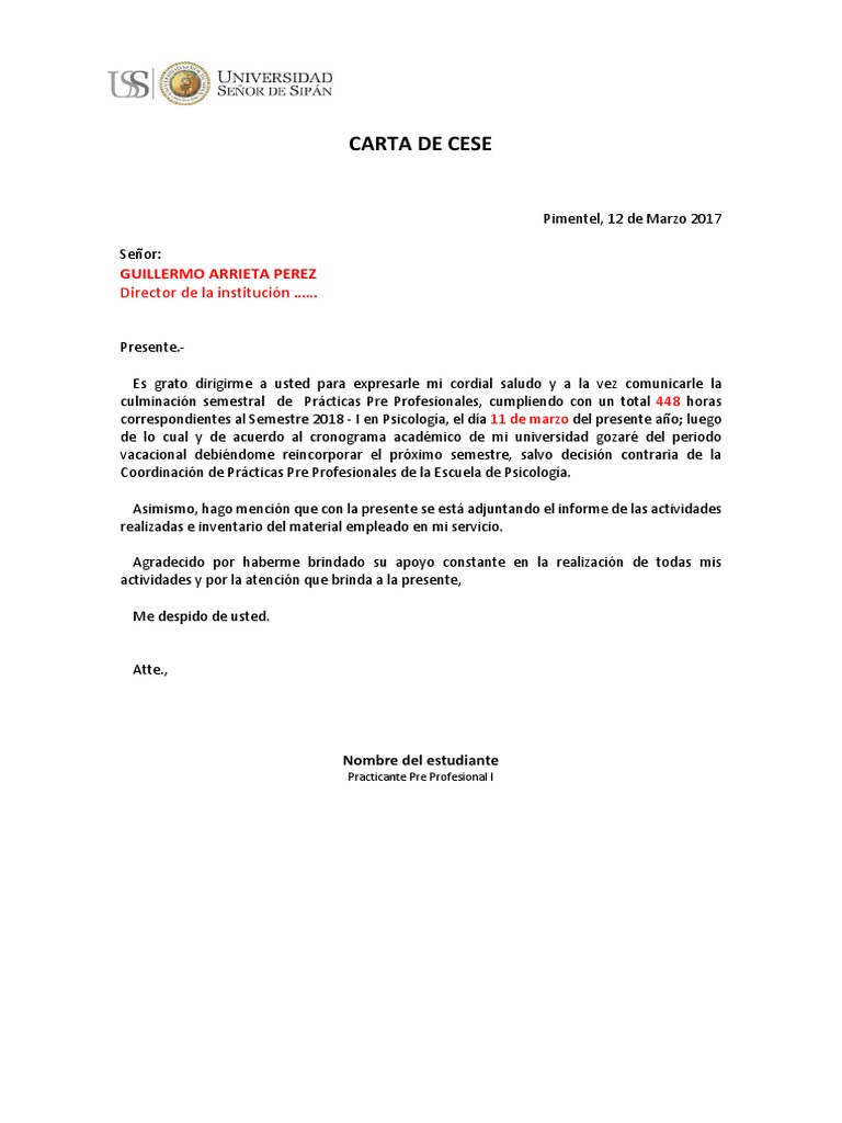 Formato Carta de Cese - Actual | PDF