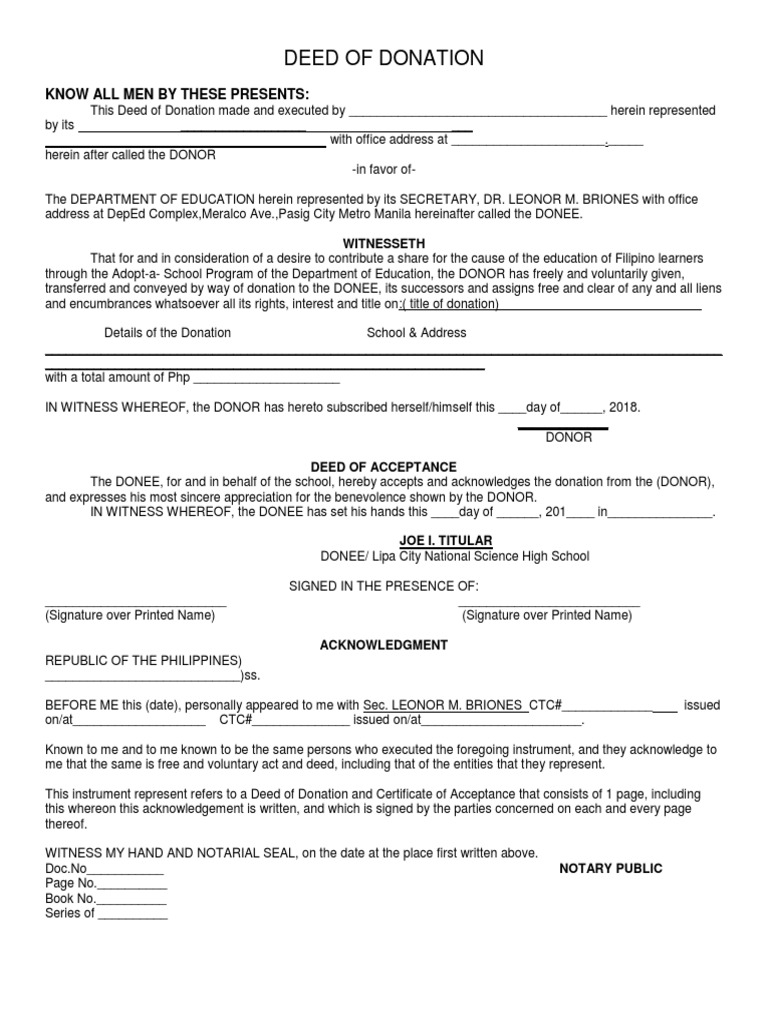 Blank-Deed-of-Donation.docx | Civil Law (Common Law) | Common Law
