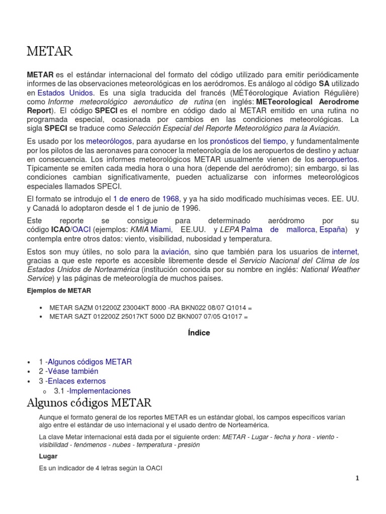 Metar | PDF | Ramas de meteorología | Meteorología