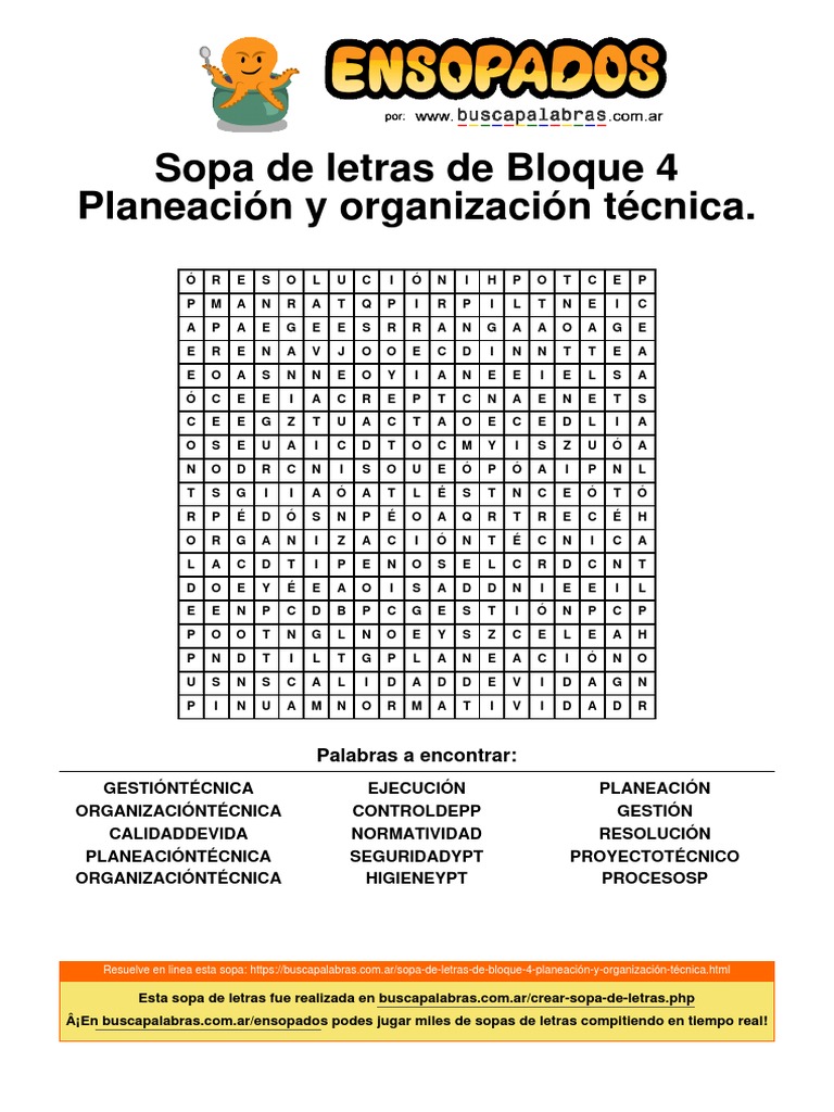 Sopa de Letras de Bloque 4 Planeación y Organización Técnica | PDF