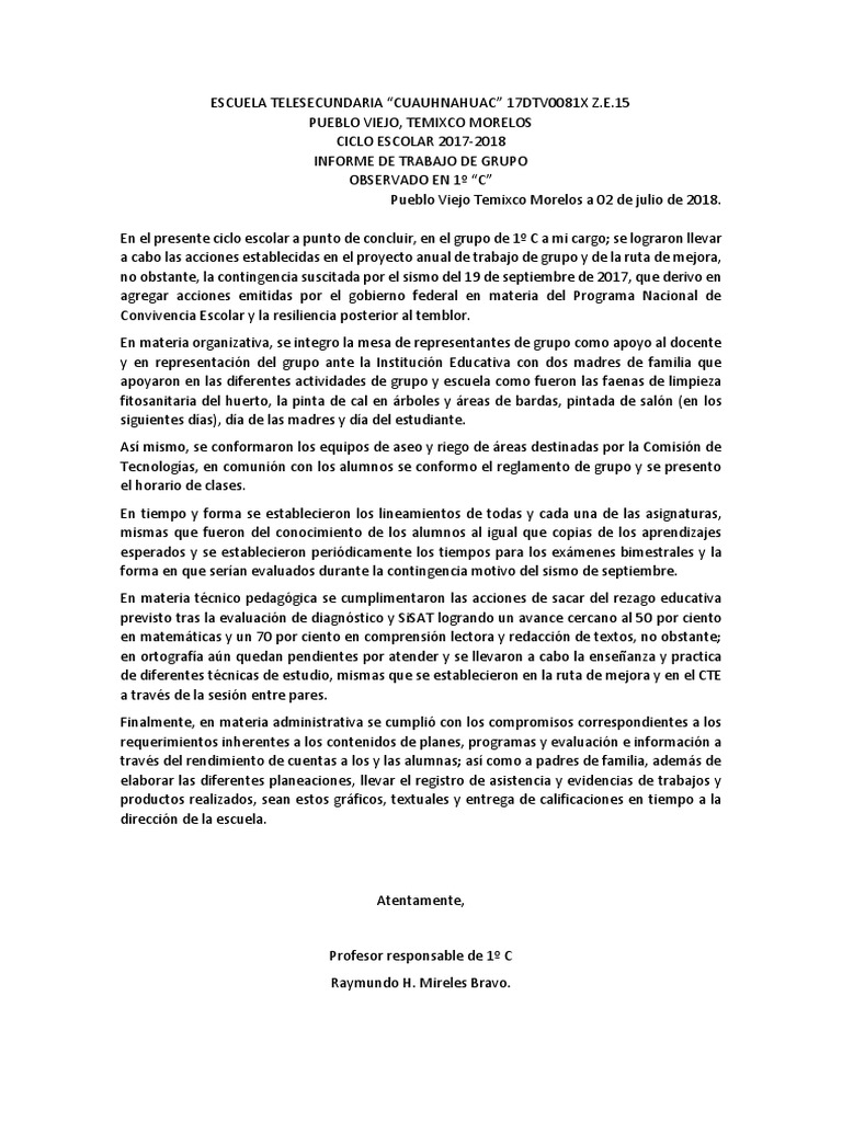 Informe de Grupo | PDF | Evaluación | Educación Secundaria