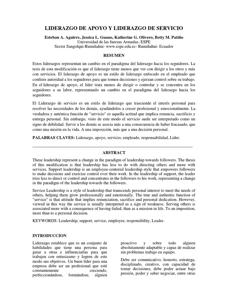 El liderazgo de apoyo y servicio: enfocado en los seguidores y en ...