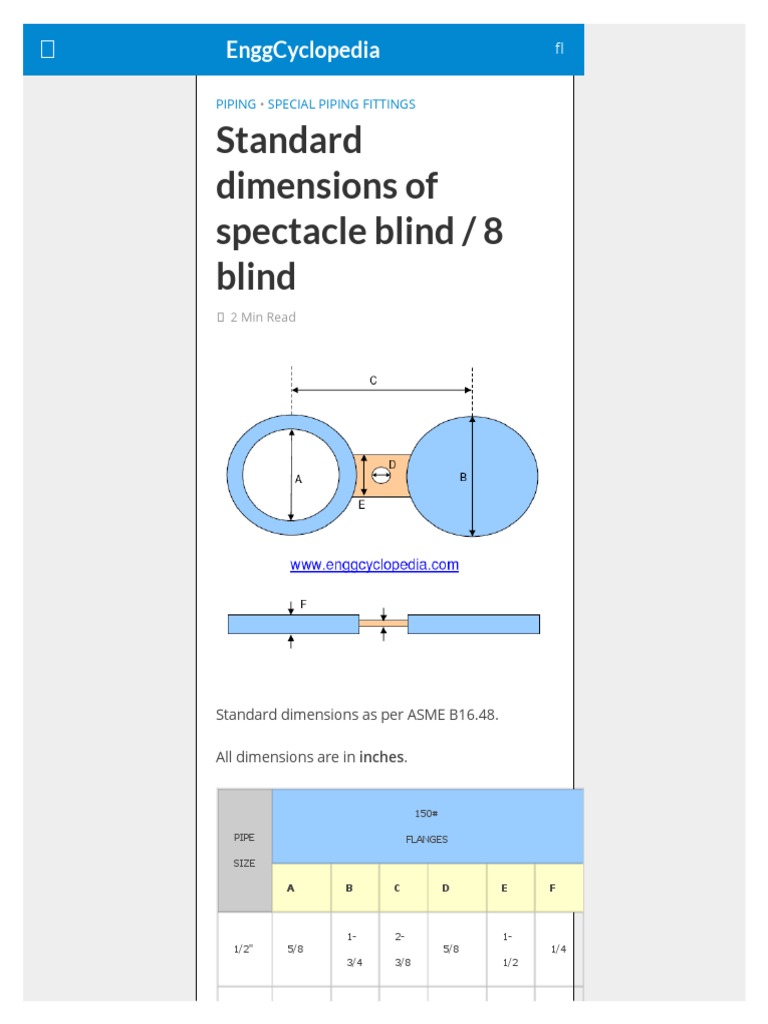 Standard dimensions of spectacle blind _ 8 blind - EnggCyclopedia.pdf ...