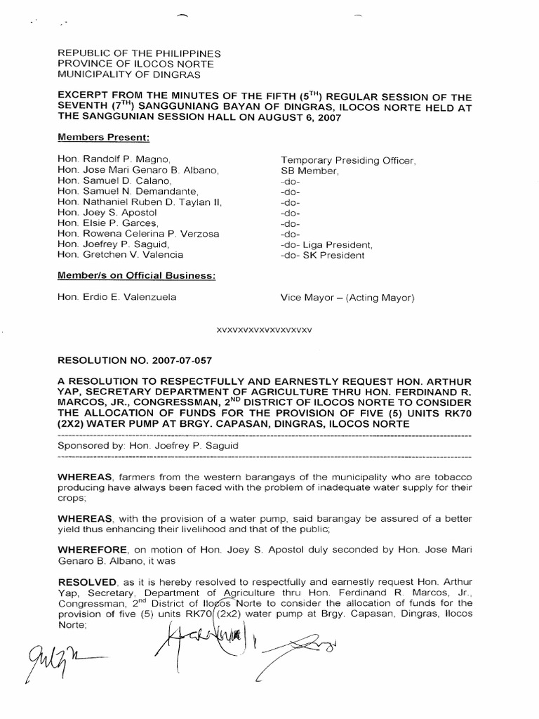 Resolution Requesting Funds from the Department of Agriculture for the ...