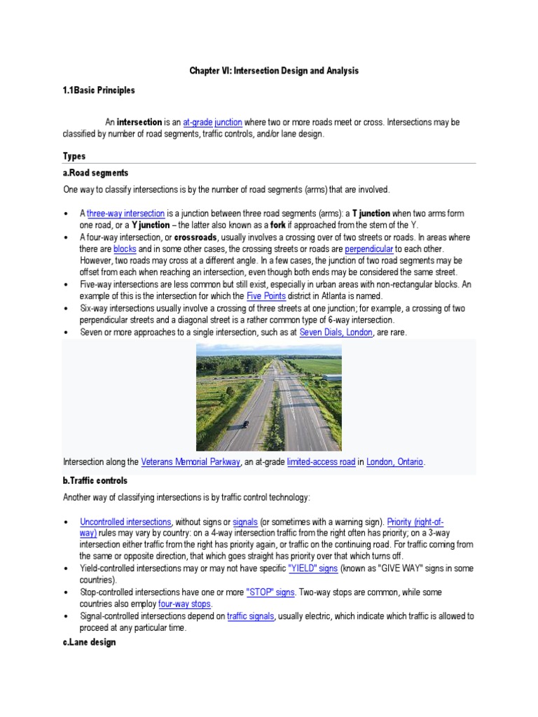 Chapter VI: Intersection Design and Analysis 1.1basic Principles | PDF | Intersection (Road ...