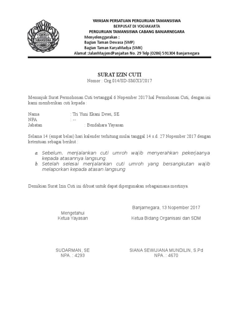 Surat Ijin Cuti | PDF