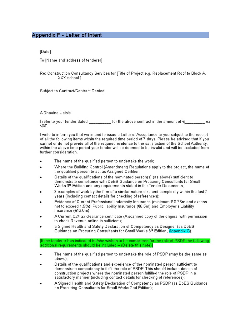 Appendix F Template Letter of Intent | PDF | Safety | Occupational ...