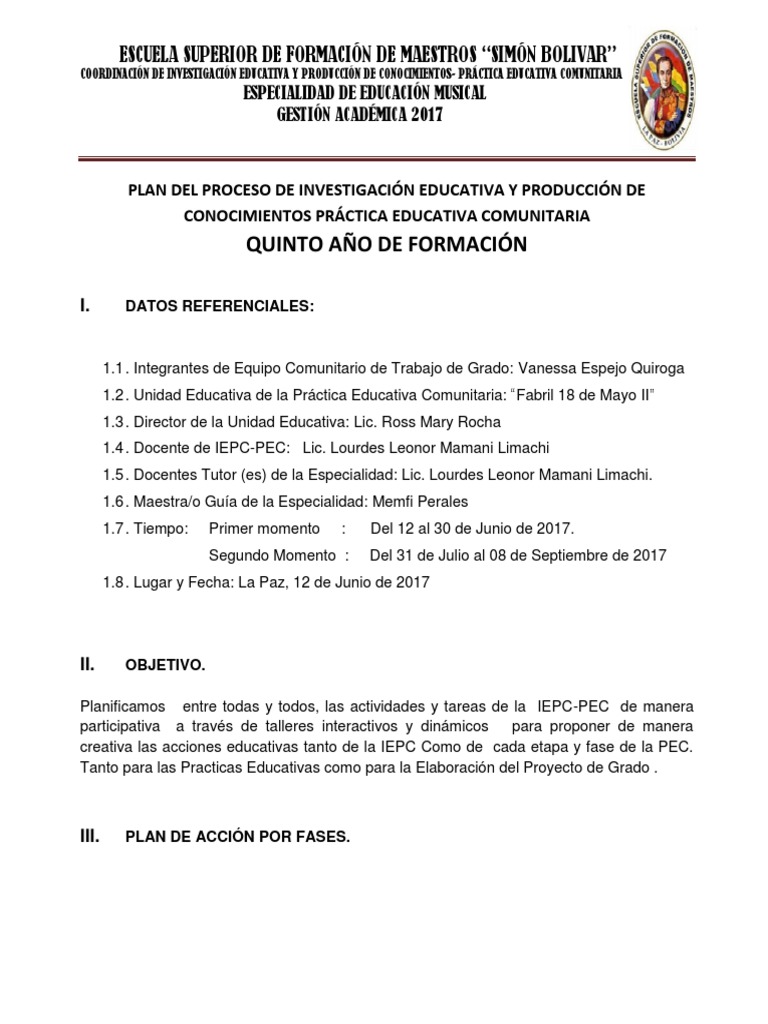 Plan de Accion Iepec - Pec 2017 Completo | PDF | Cambio | Modificación de comportamiento