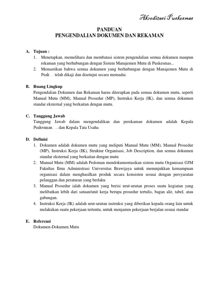 Contoh Panduan Prosedur Pengendalian Dokumen Dan Rekaman | PDF