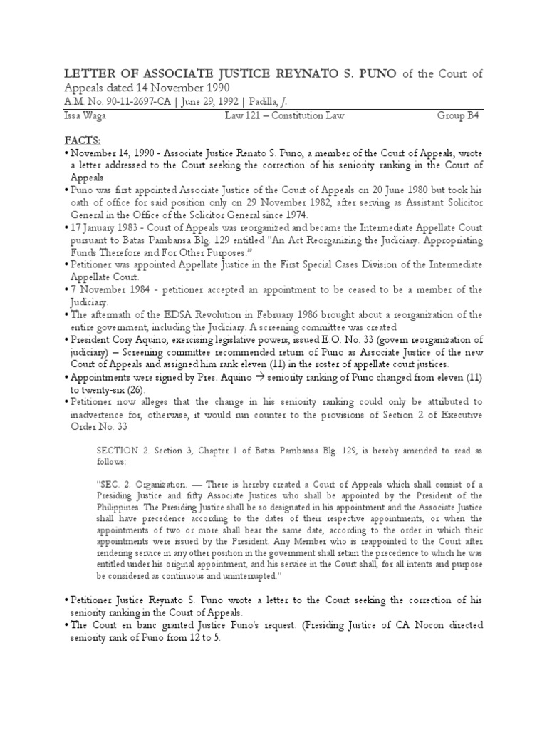 Law 121-B4-Letter - Renato - Puno PDF | PDF | Appeal | Judiciaries