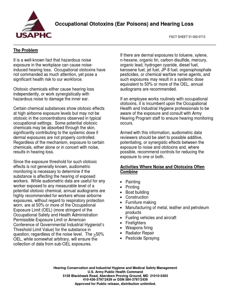 Occupational Ototoxins and Hearing Loss | PDF | Hearing Loss ...
