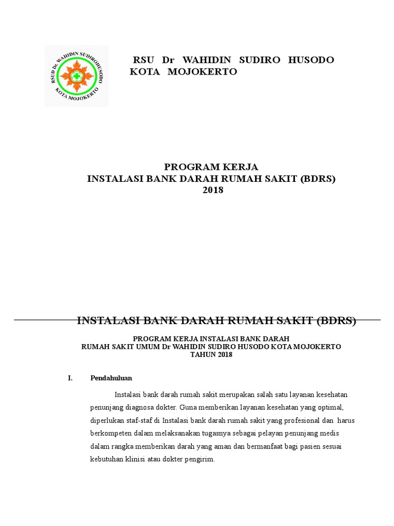 Program Kerja Bank Darah RSU Tahun 2018 | PDF