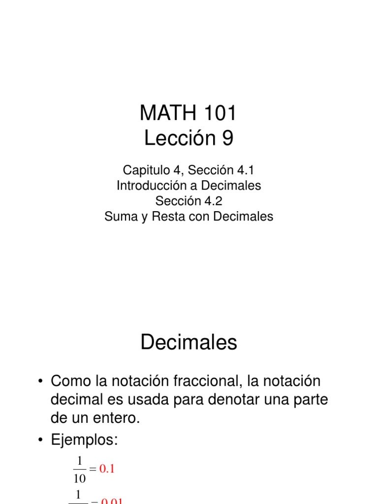 Introducción A Decimales Lección 9 | PDF | Decimal | Entero