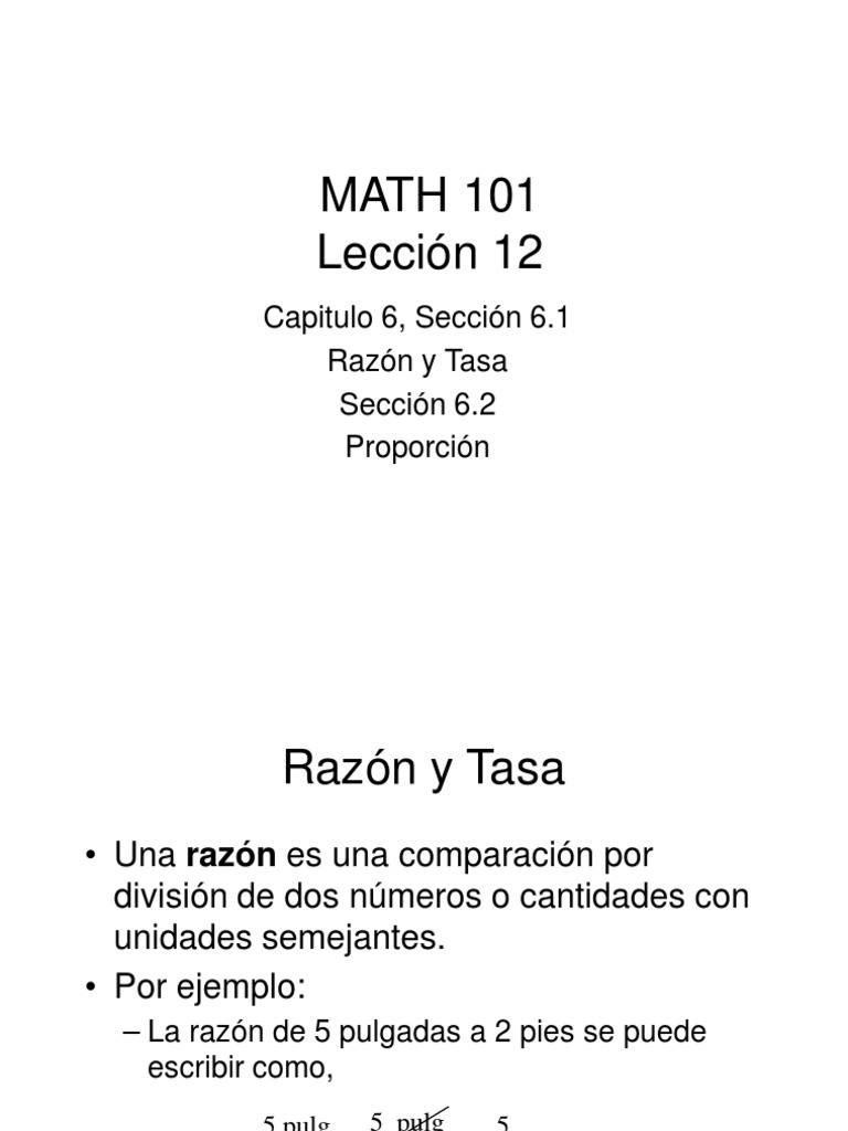 Razón, Tasa y Proporción en Matemáticas | PDF | Fracción (Matemáticas ...
