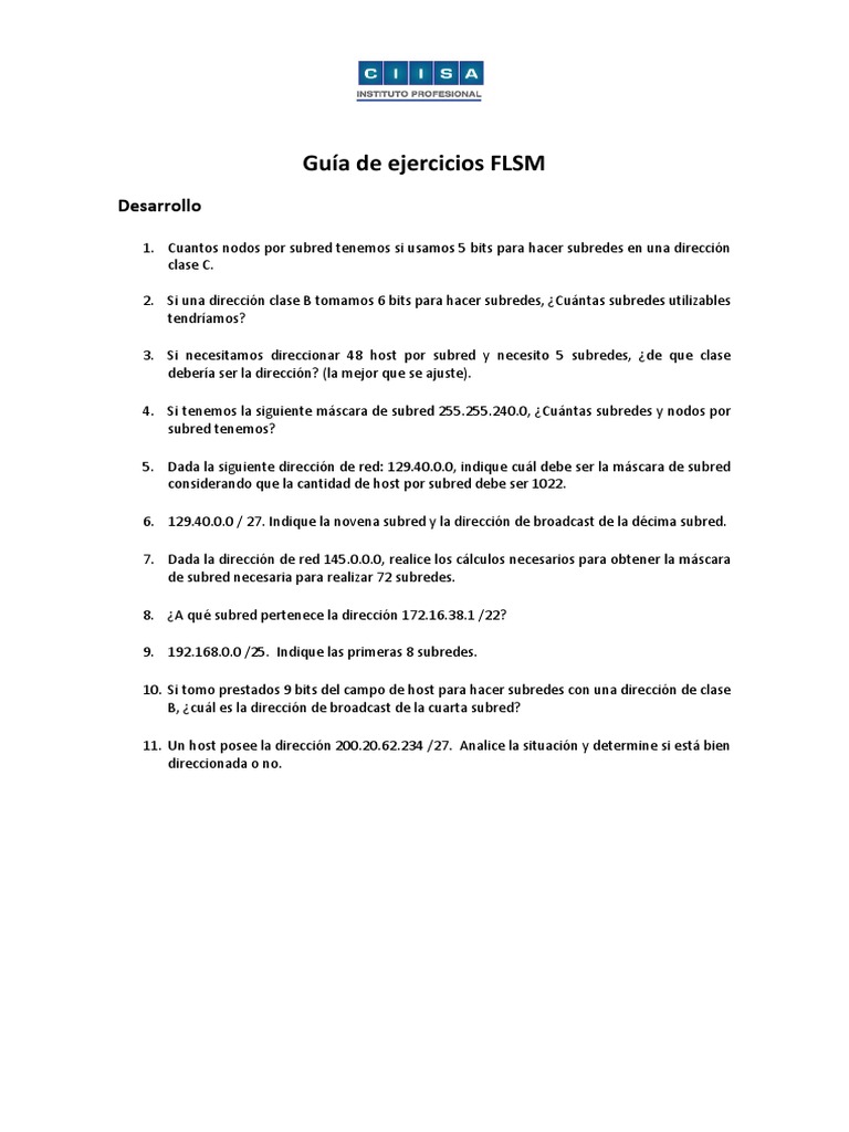 Guía de Ejercicios FLSM | PDF | Dirección IP | Enrutamiento