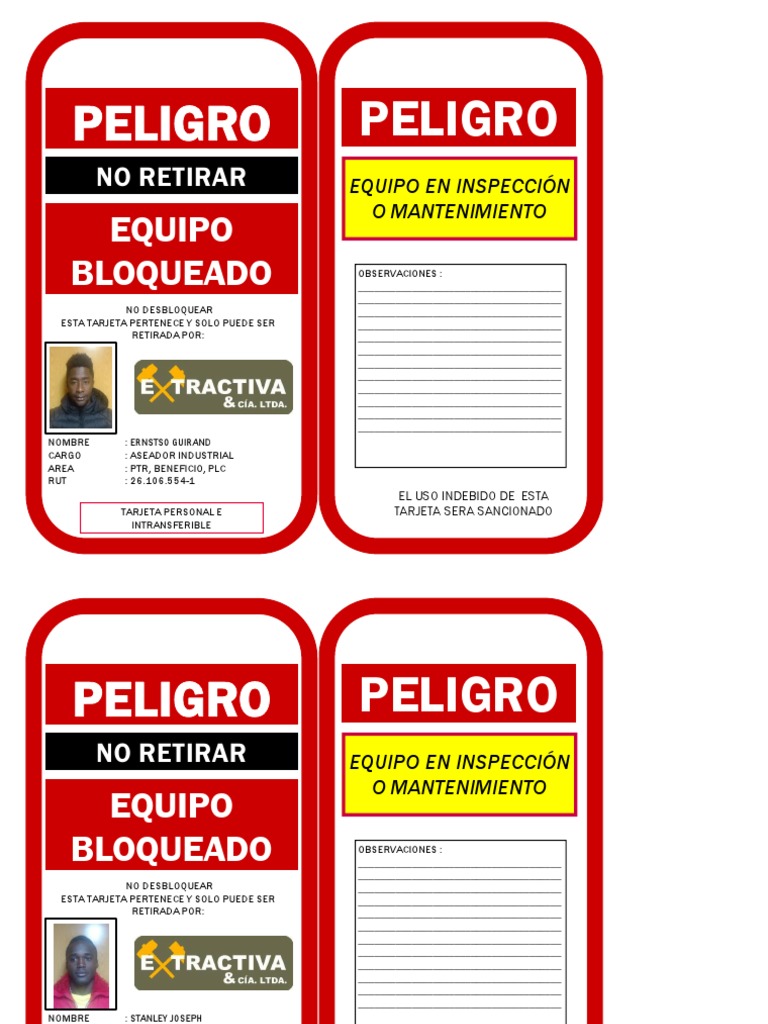 Formato Tarjeta de Bloqueo | PDF