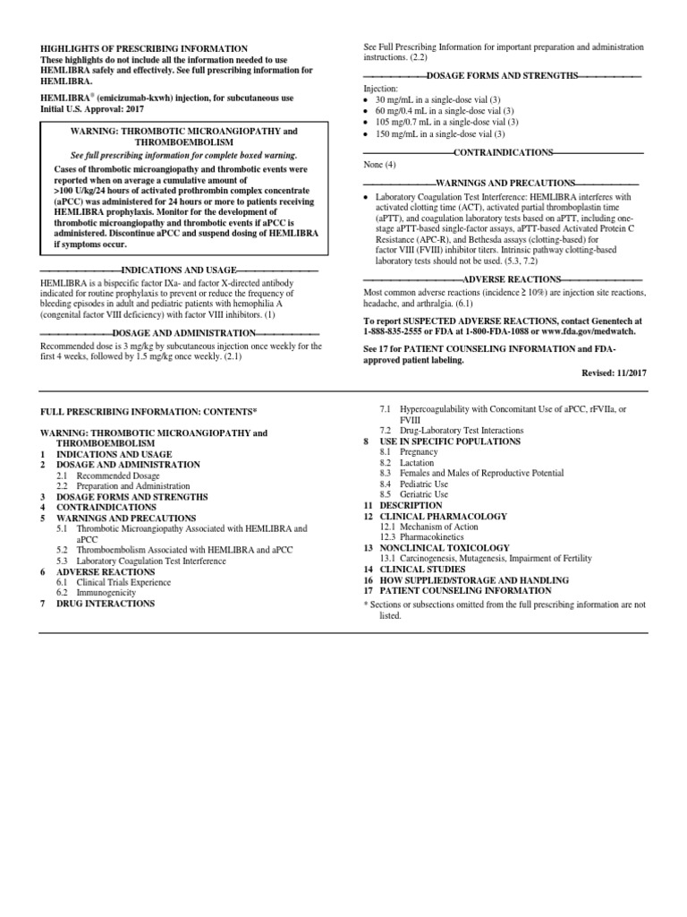 07 Hemlibra USPI and Med Guide - Final | PDF | Coagulation | Pregnancy