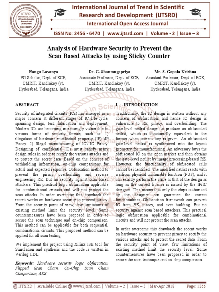 Analysis of Hardware Security To Prevent The Scan Based Attacks by Using Sticky Counter | PDF ...